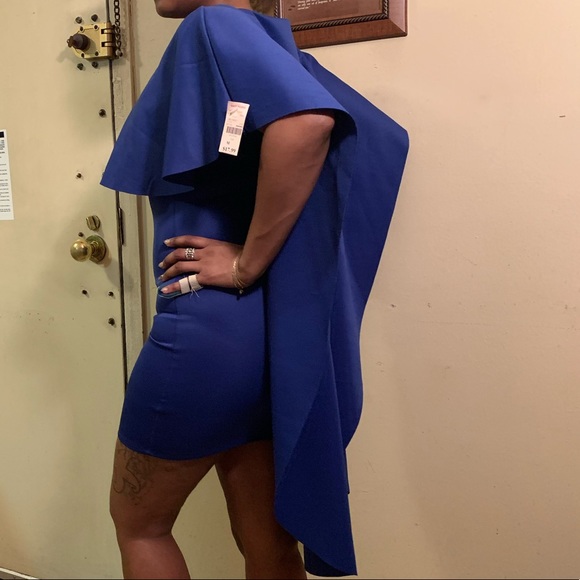 Dresses | Royal Blue Mini Dress With Tail Cape | Poshmark
